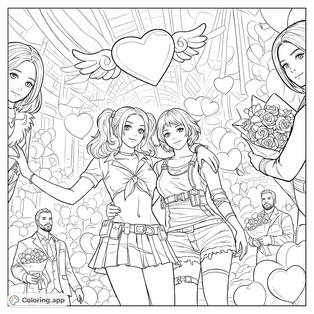 Festive Gathering with Winged Heart - Coloring.app