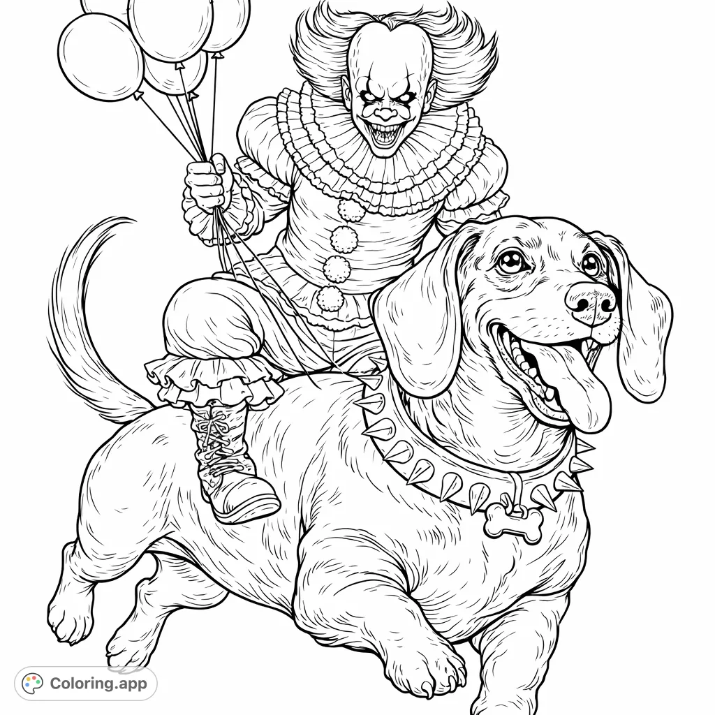 Creepy Clown Dog Ride - Coloring.app