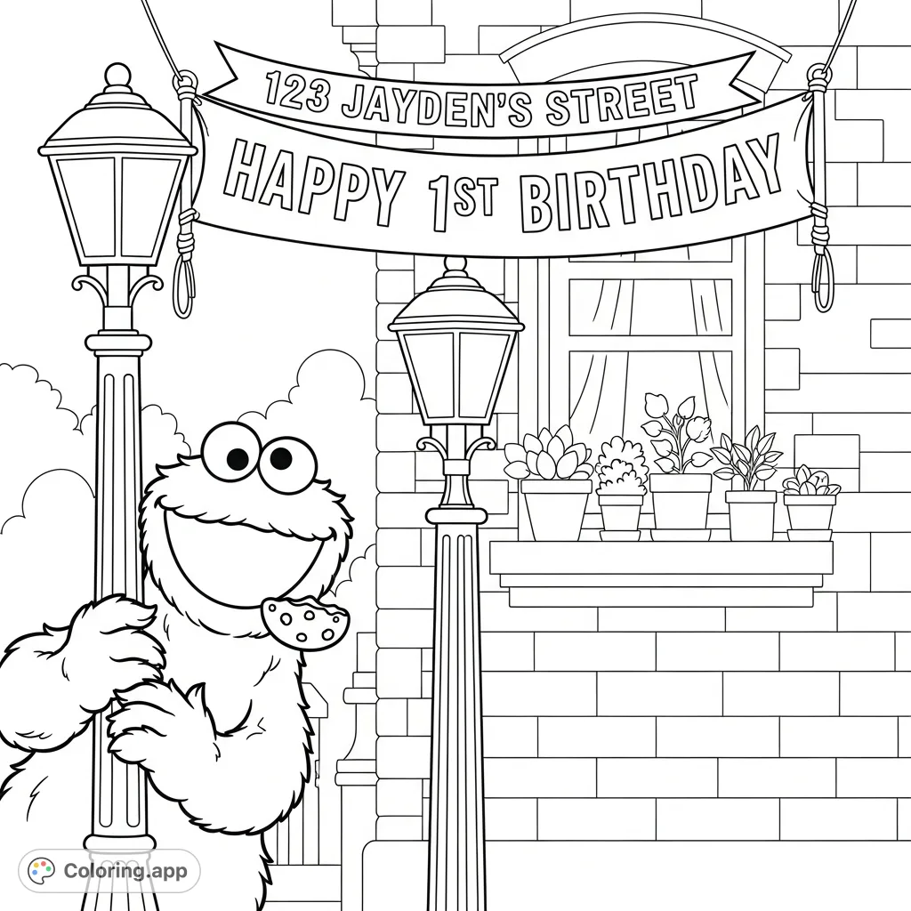 Cookie Monster Birthday Surprise - Coloring.app