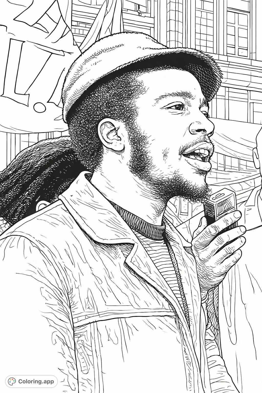 Activist Profile in Urban Setting - Coloring.app