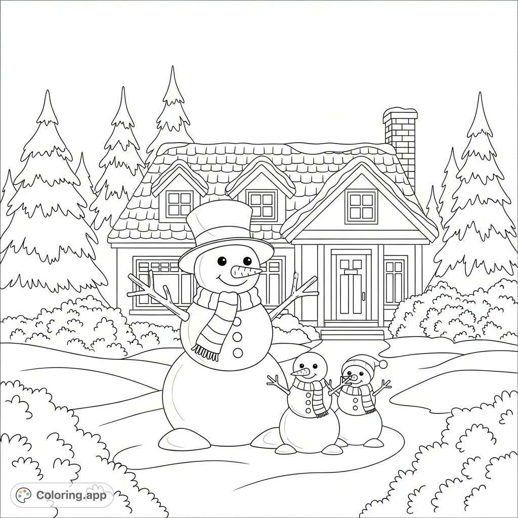 Snowman Family Winter Wonderland - Coloring.app