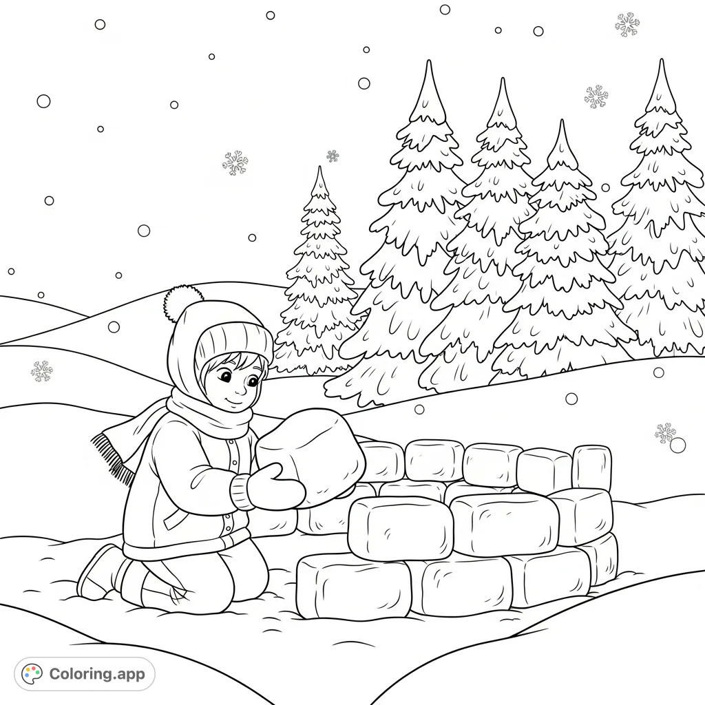 Winter Snow Fort Builder - Coloring.app