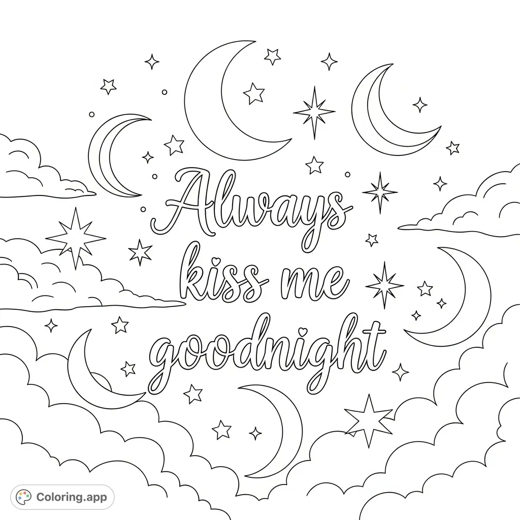 Stars Moons Goodnight Message - Coloring.app