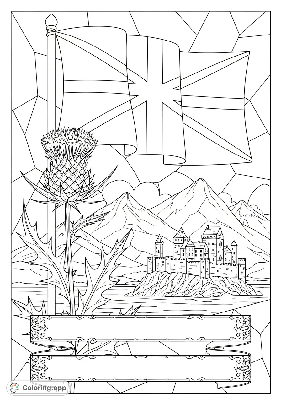 Castle, Thistle, and Flag - Coloring.app
