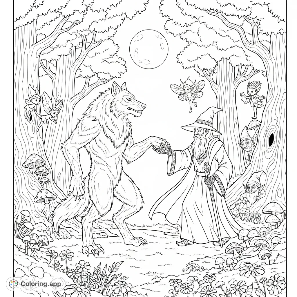 Werewolf Wizard Forest Dance - Coloring.app