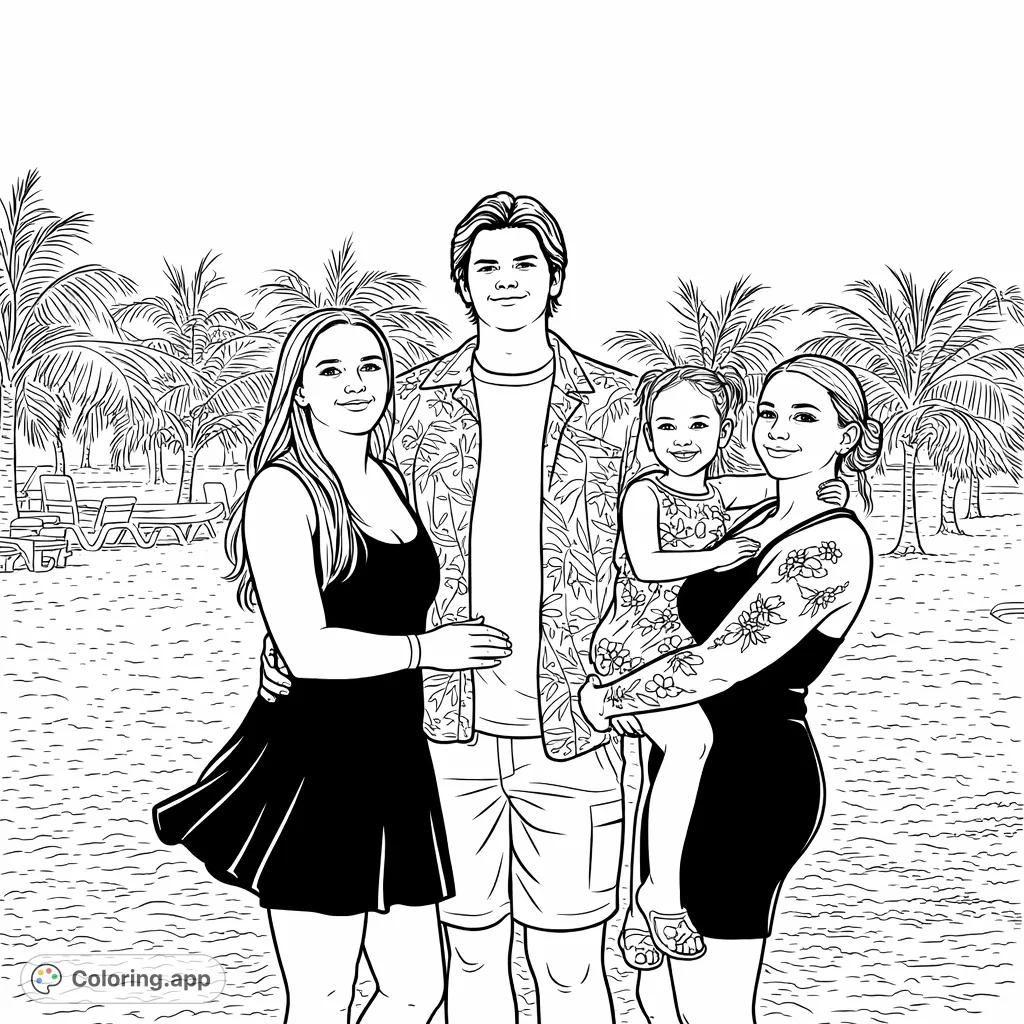 Family Beach Vacation Portrait - Coloring.app