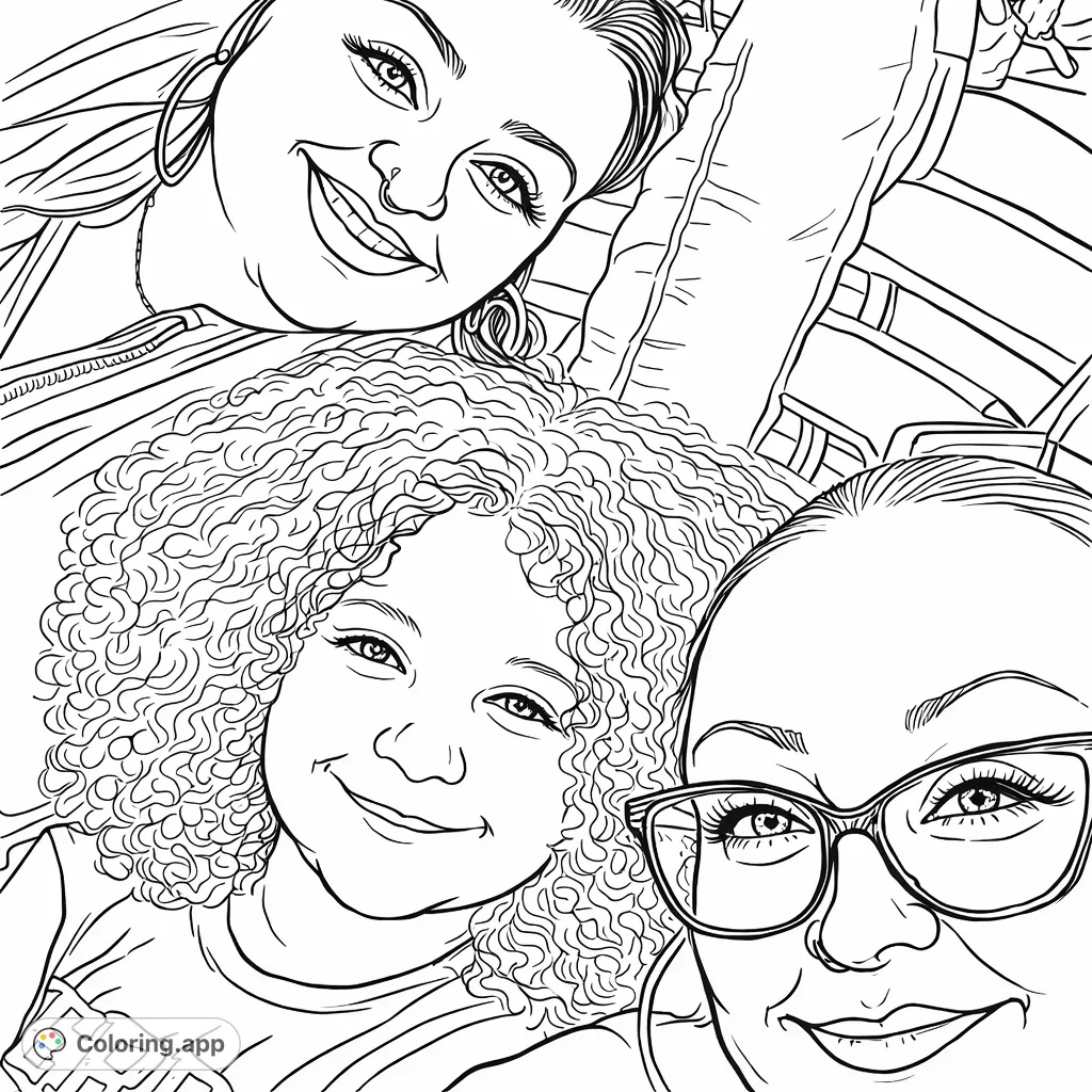 Three Happy Faces Portrait - Coloring.app