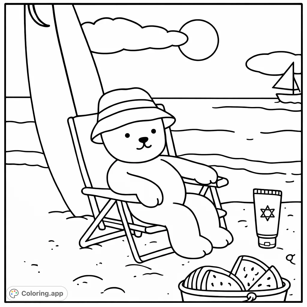 Bear's Sunny Beach Relaxation - Coloring.app