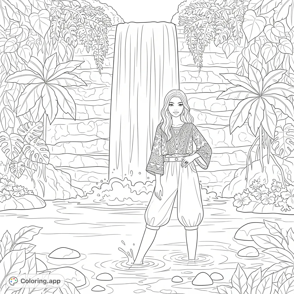Stylish Waterfall Serenity - Coloring.app
