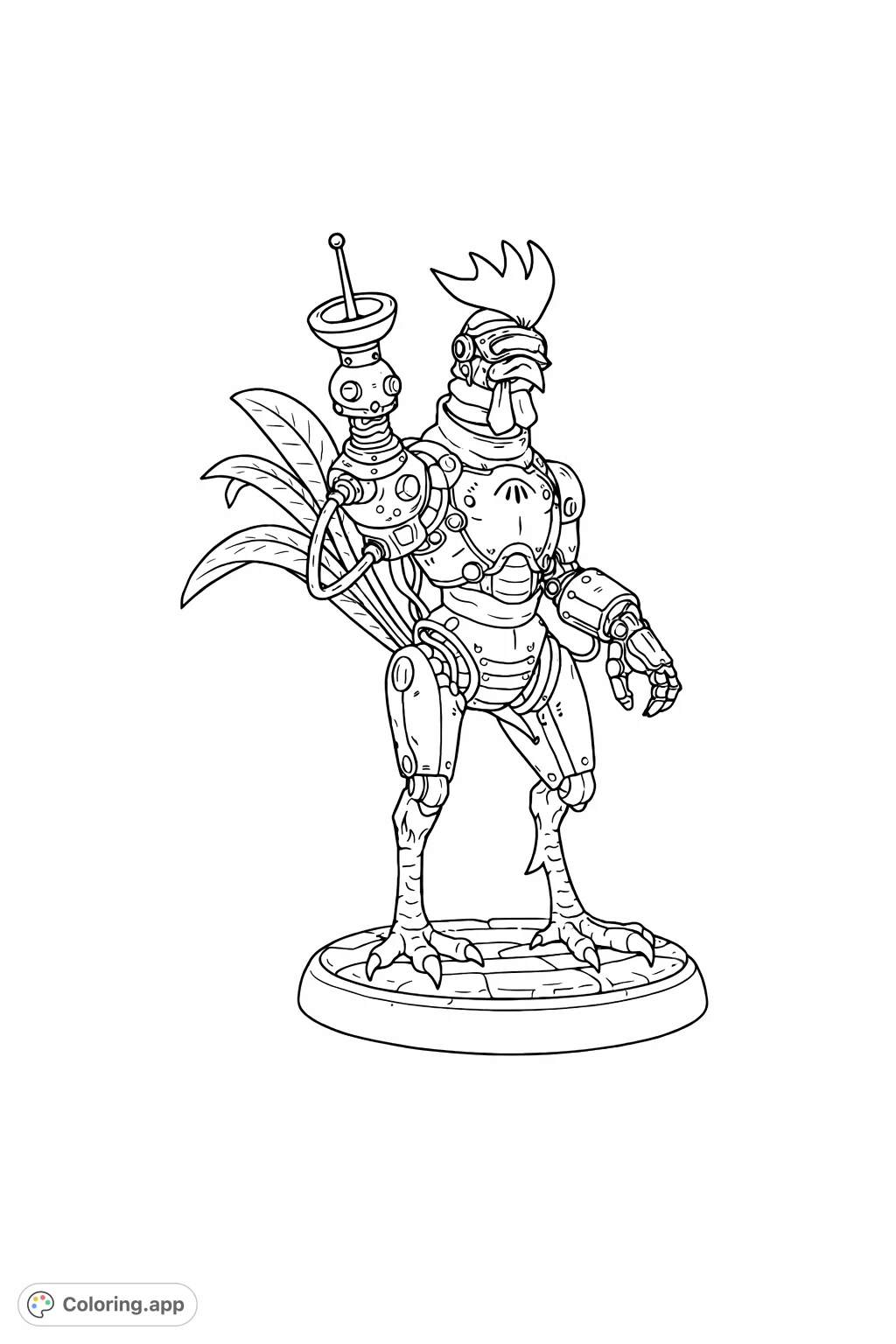 Cybernetic Rooster Warrior - Coloring.app