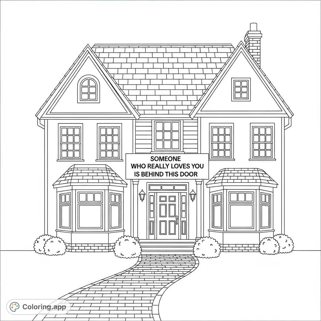 Charming House with Special Message - Coloring.app
