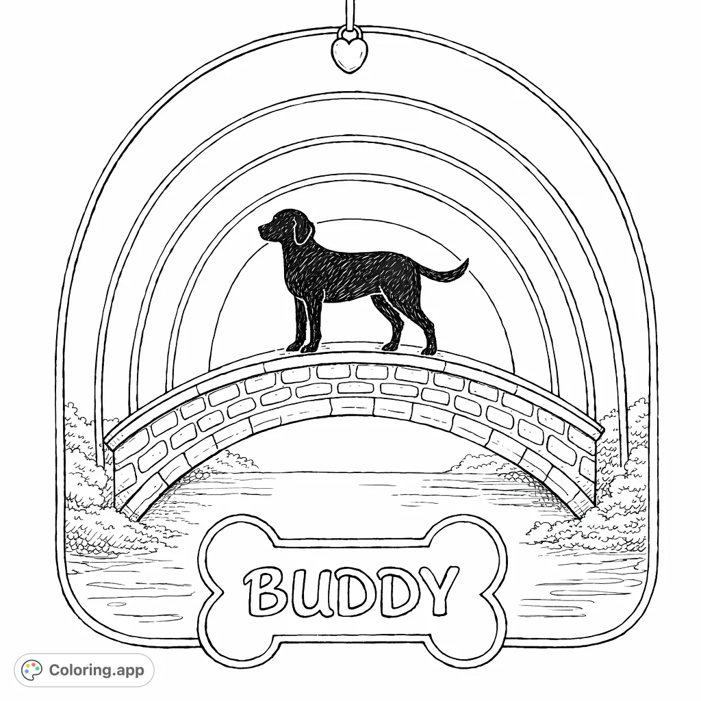 Dog Over Rainbow Bridge - Coloring.app
