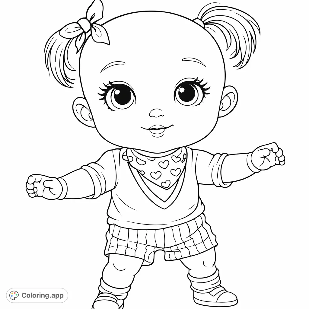 Cute Pigtail Baby Character - Coloring.app
