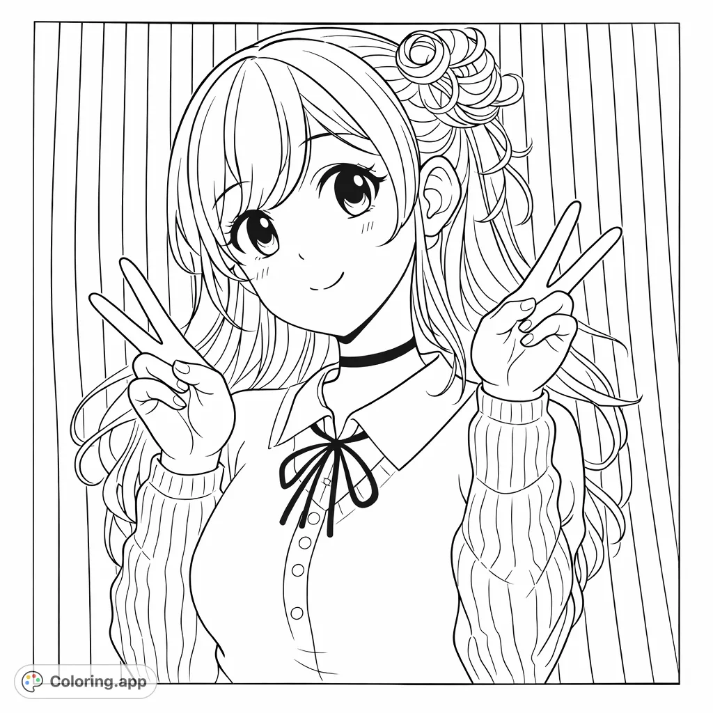 Cheerful Anime Girl Pose - Coloring.app