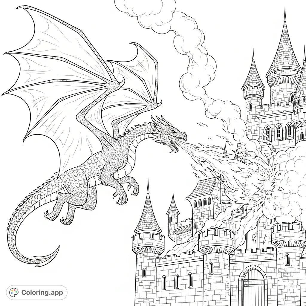Fiery Dragon Castle Assault - Coloring.app