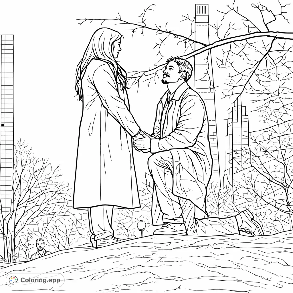Romantic City Park Proposal - Coloring.app
