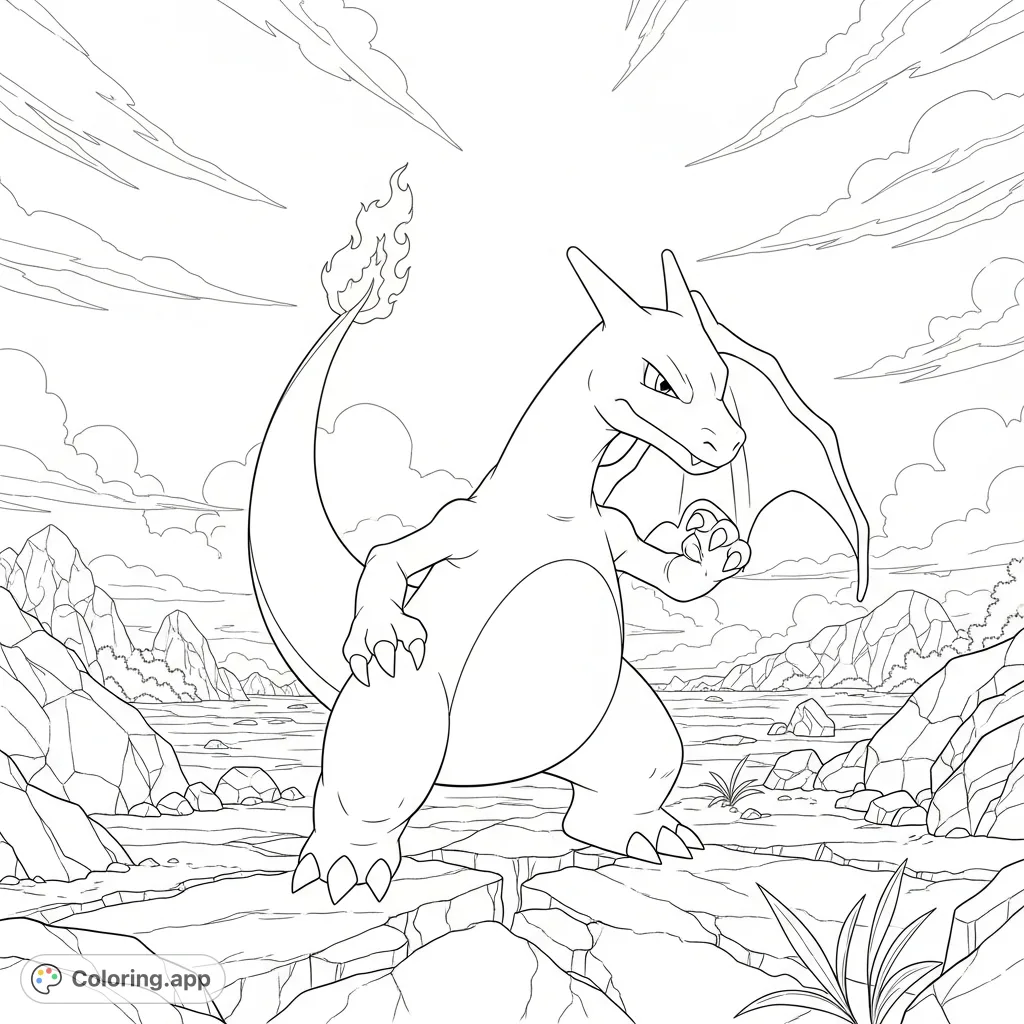 Mighty Charizard Poised - Coloring.app