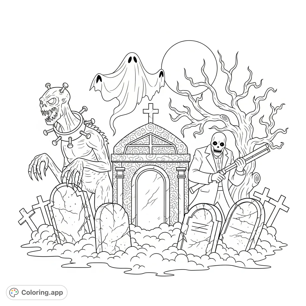 Spooky Graveyard Gathering - Coloring.app