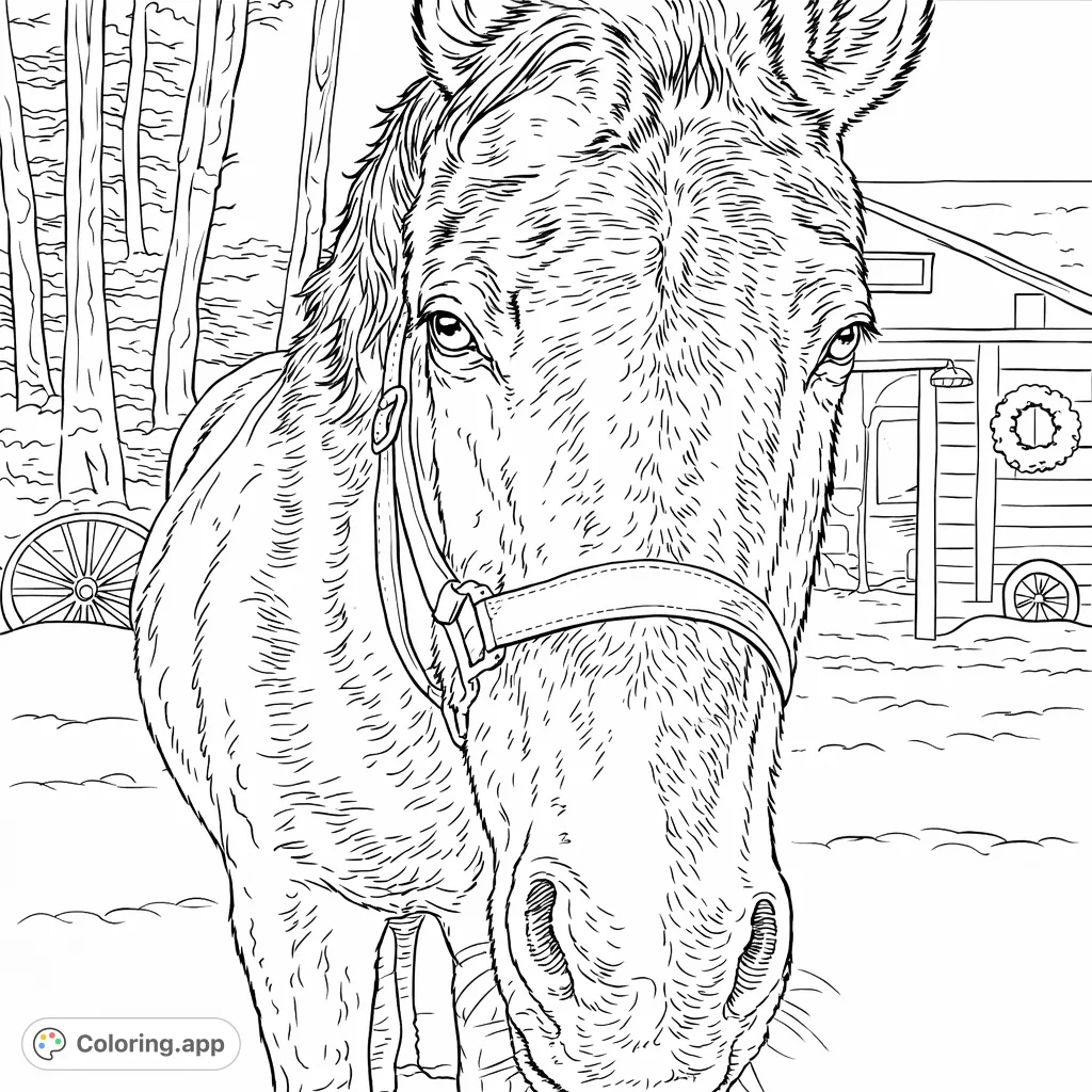 Majestic Horse in Winter - Coloring.app