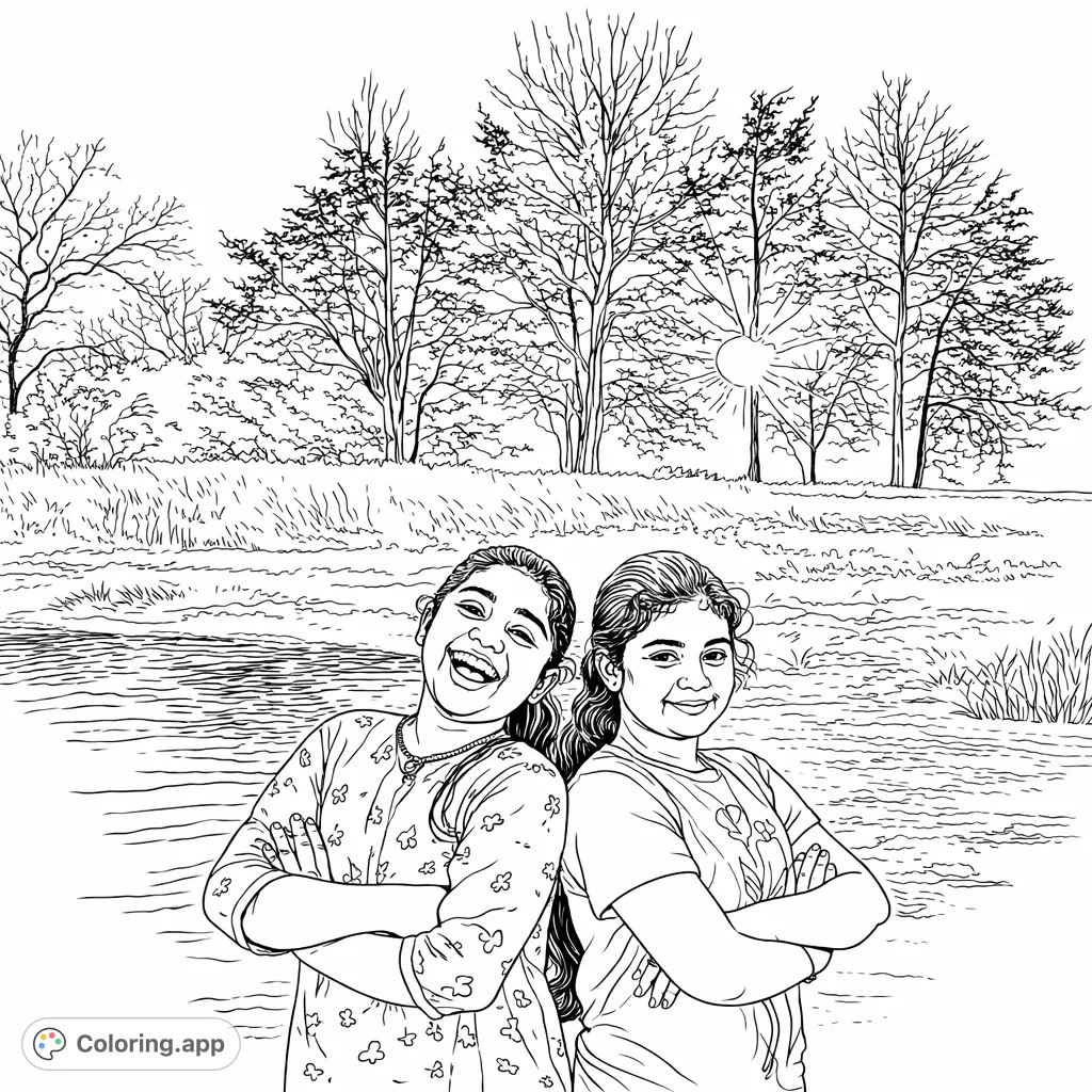 Smiling Friends by the Water - Coloring.app