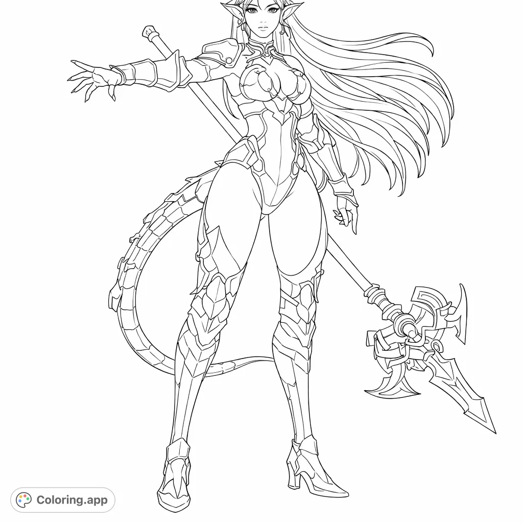 Armored Fantasy Warrior Queen - Coloring.app