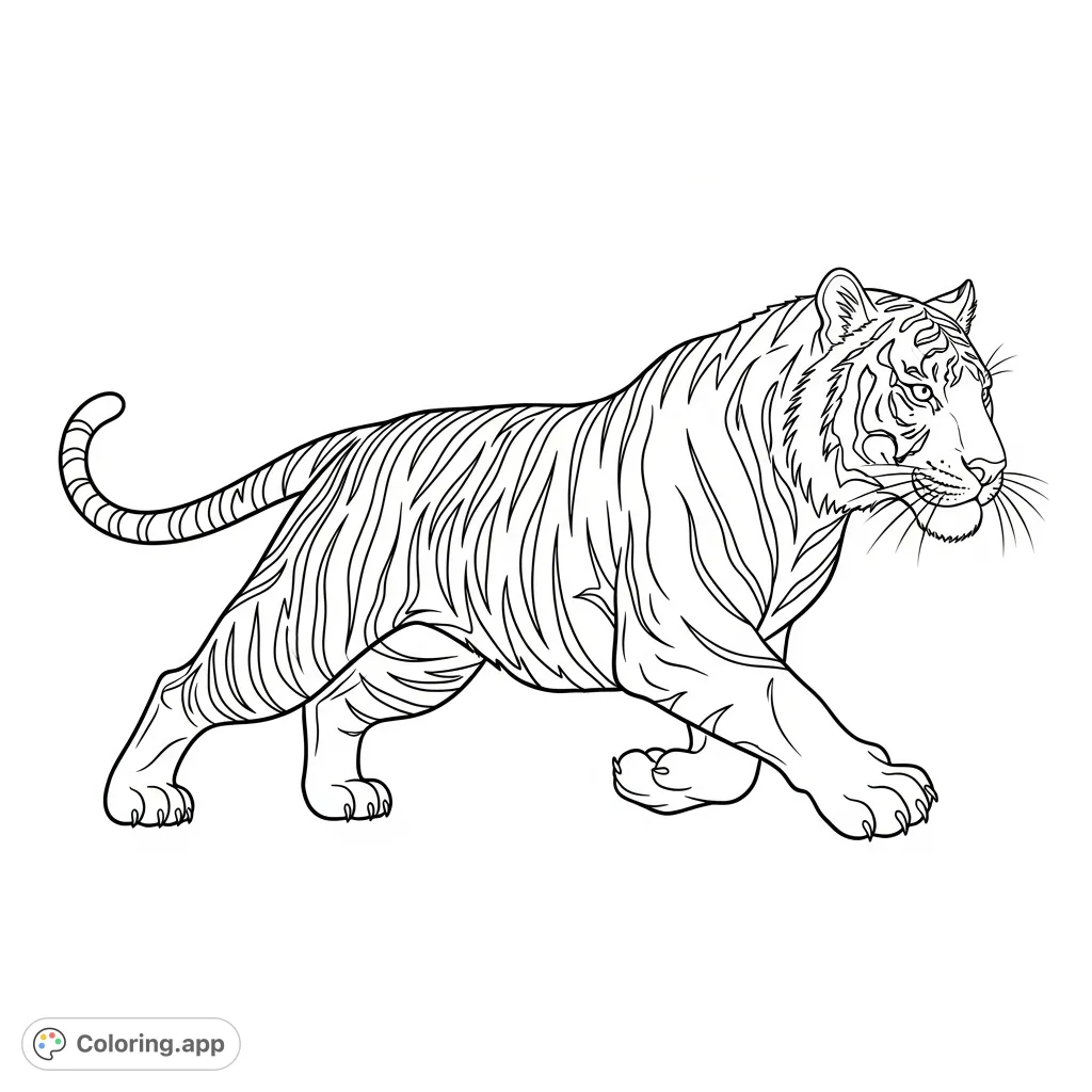 Dynamic Tiger Mid-Stride - Coloring.app