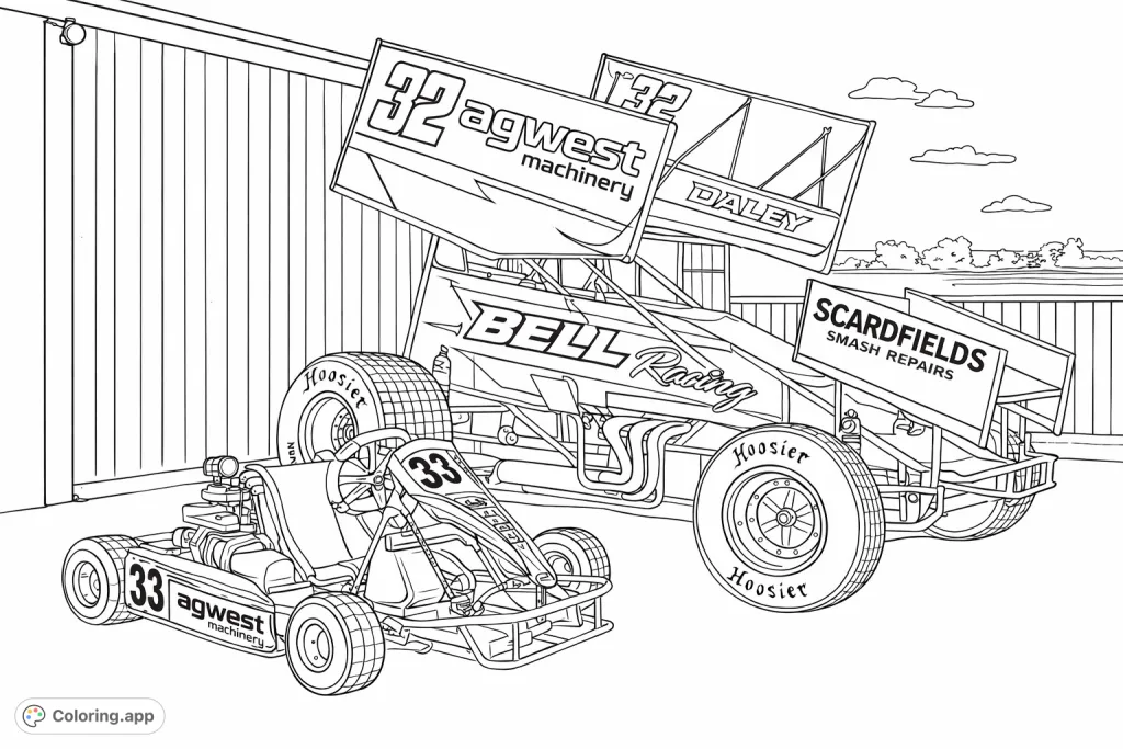 Sprint Car and Go-Kart Action - Coloring.app