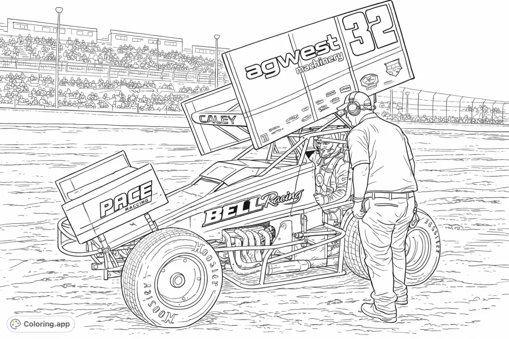 Sprint Car Dirt Track Action - Coloring.app