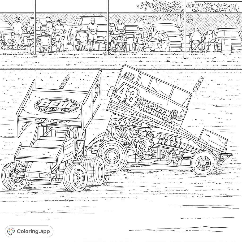 Sprint Car Dirt Track Race - Coloring.app