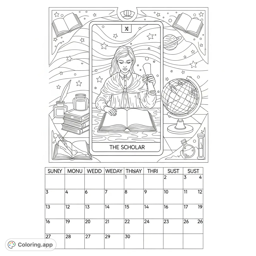 Scholar Tarot Monthly Calendar - Coloring.app
