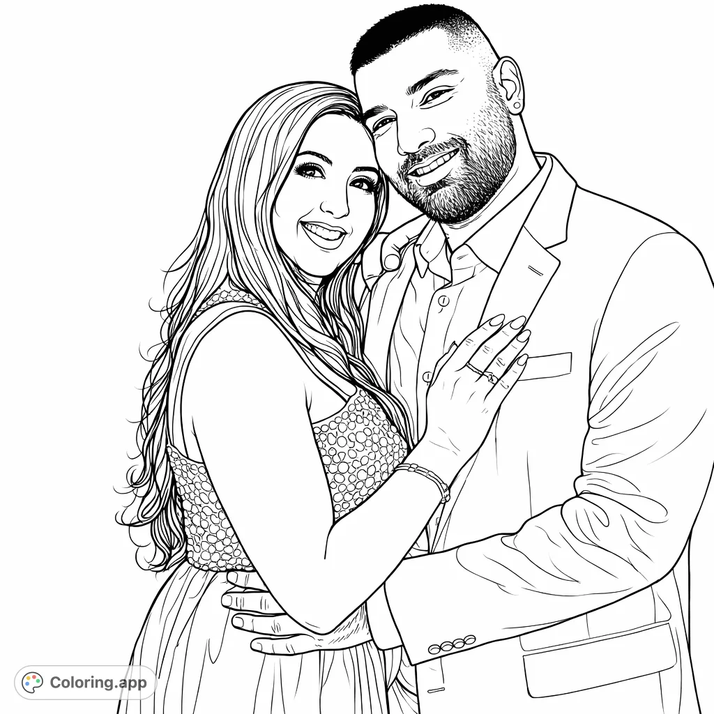 Embracing Couple Portrait - Coloring.app