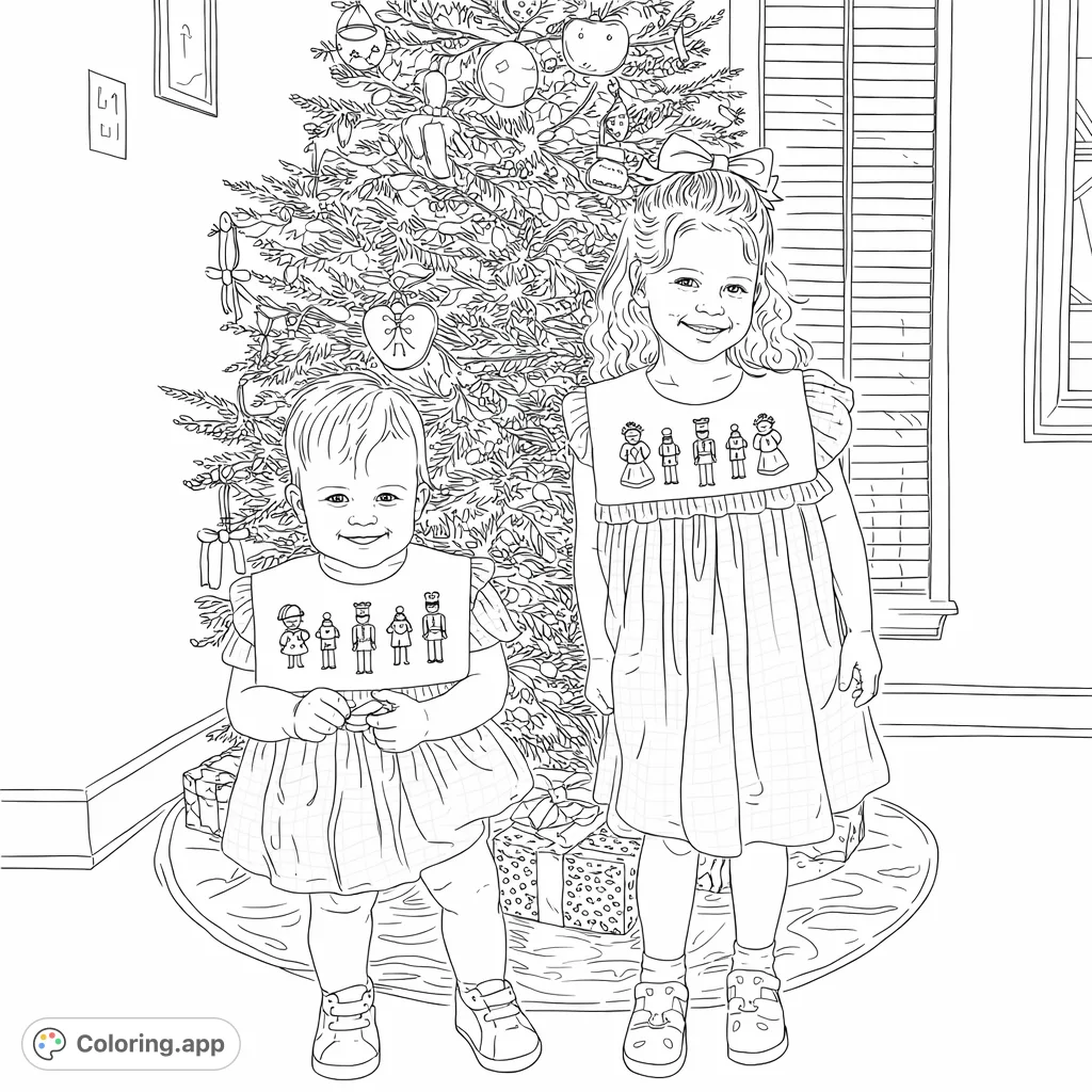 Festive Kids and Christmas Tree - Coloring.app