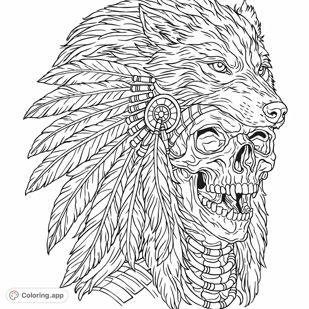 Mystic Wolf Skull Headdress - Coloring.app