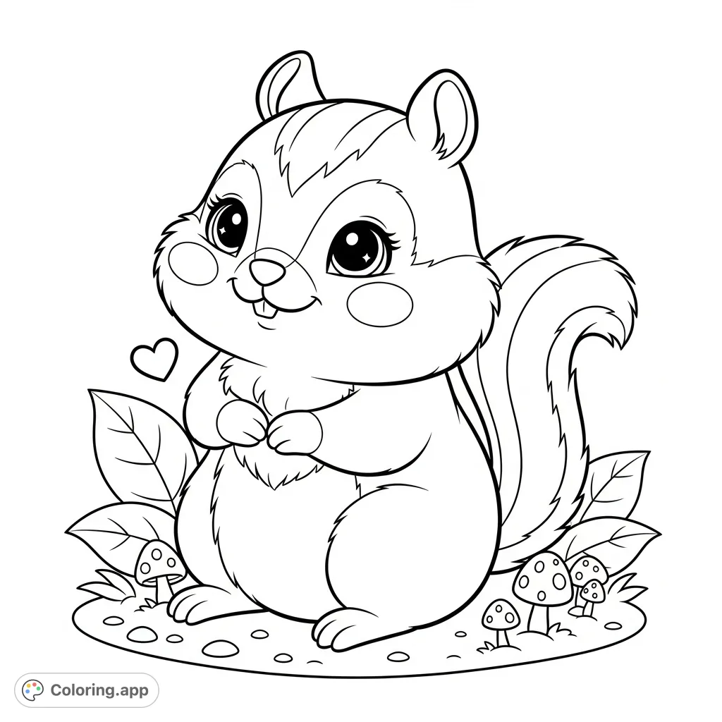 Kawaii Chipmunk Forest Friend - Coloring.app
