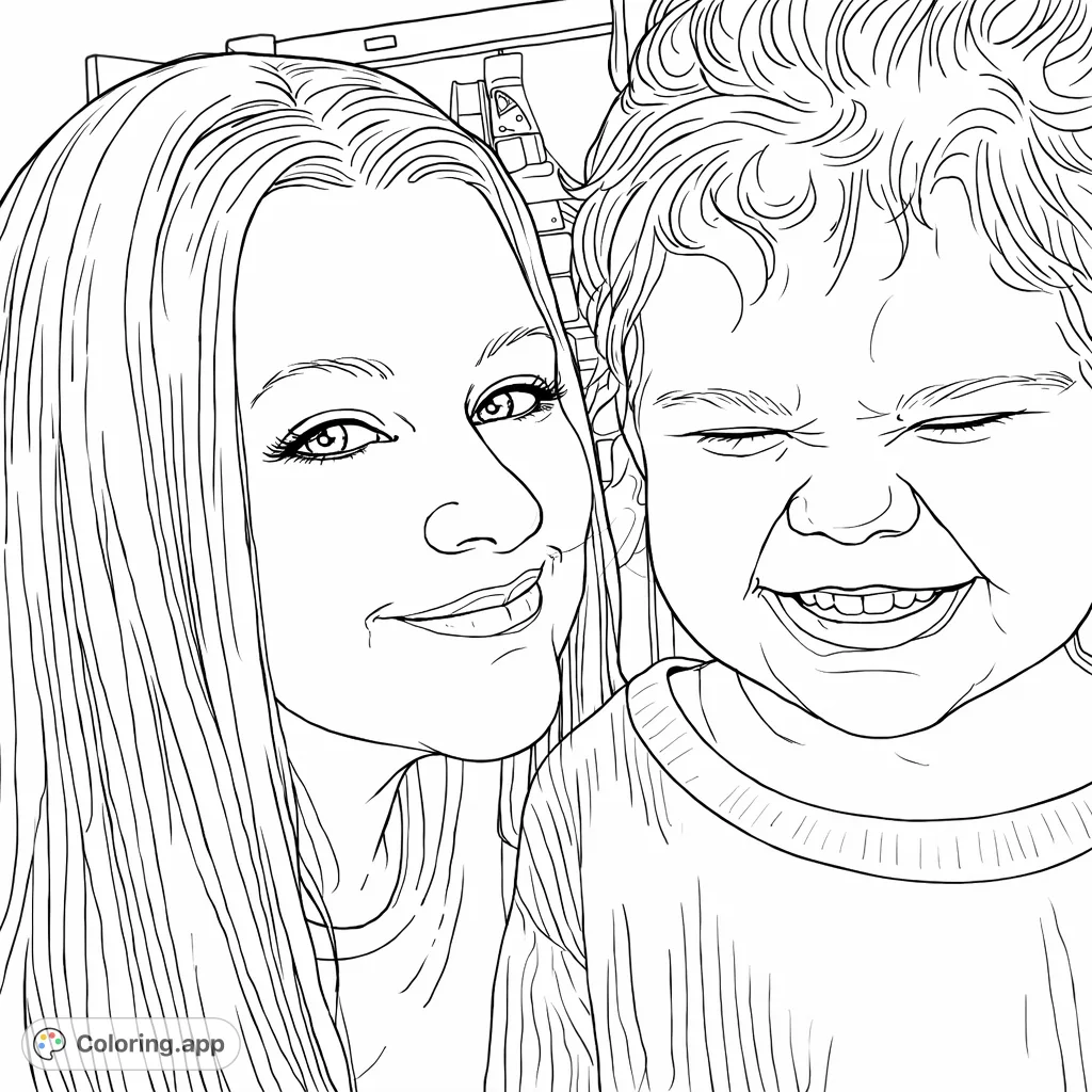 Joyful Mother and Child Portrait - Coloring.app