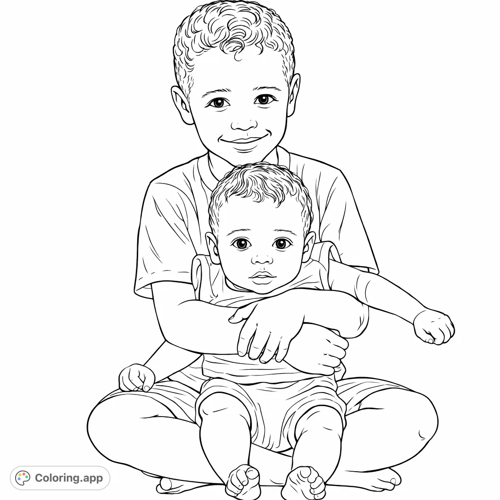 Brother and Baby Embrace - Coloring.app