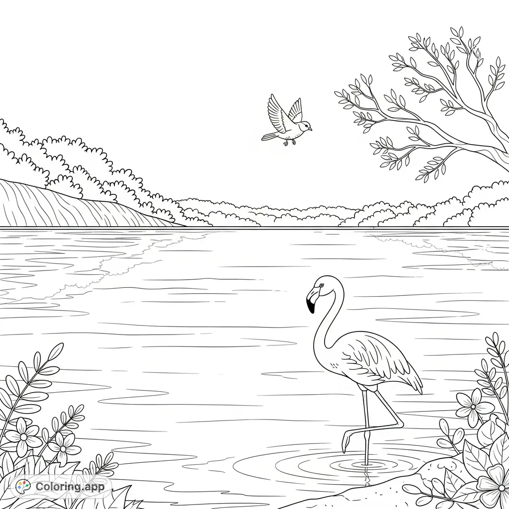Tranquil Lake Flamingo - Coloring.app