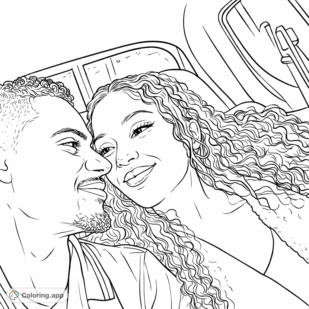 Couple's Loving Car Moment - Coloring.app
