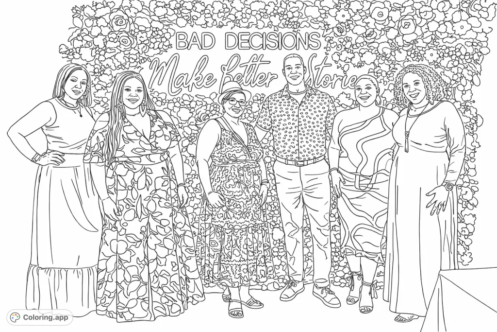 Celebration Friends Floral Wall - Coloring.app