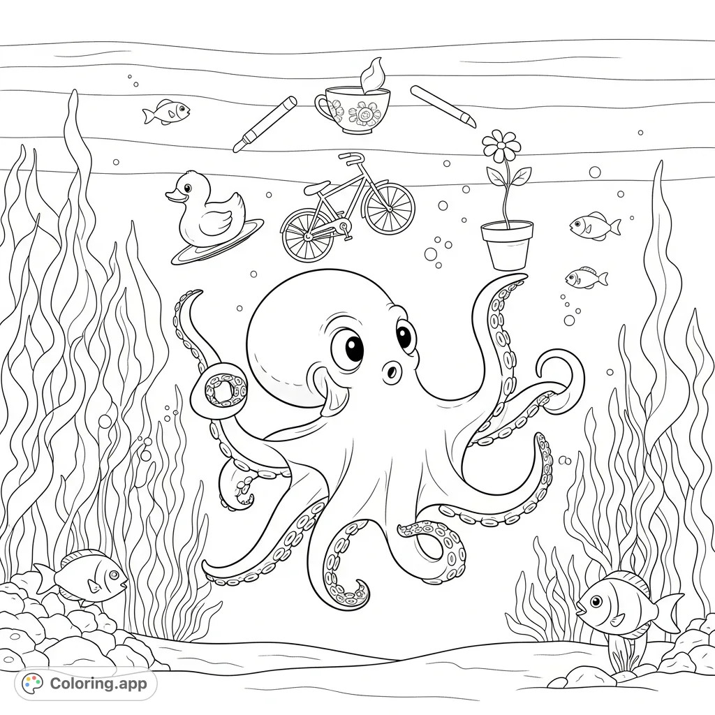 Underwater Juggling Octopus - Coloring.app