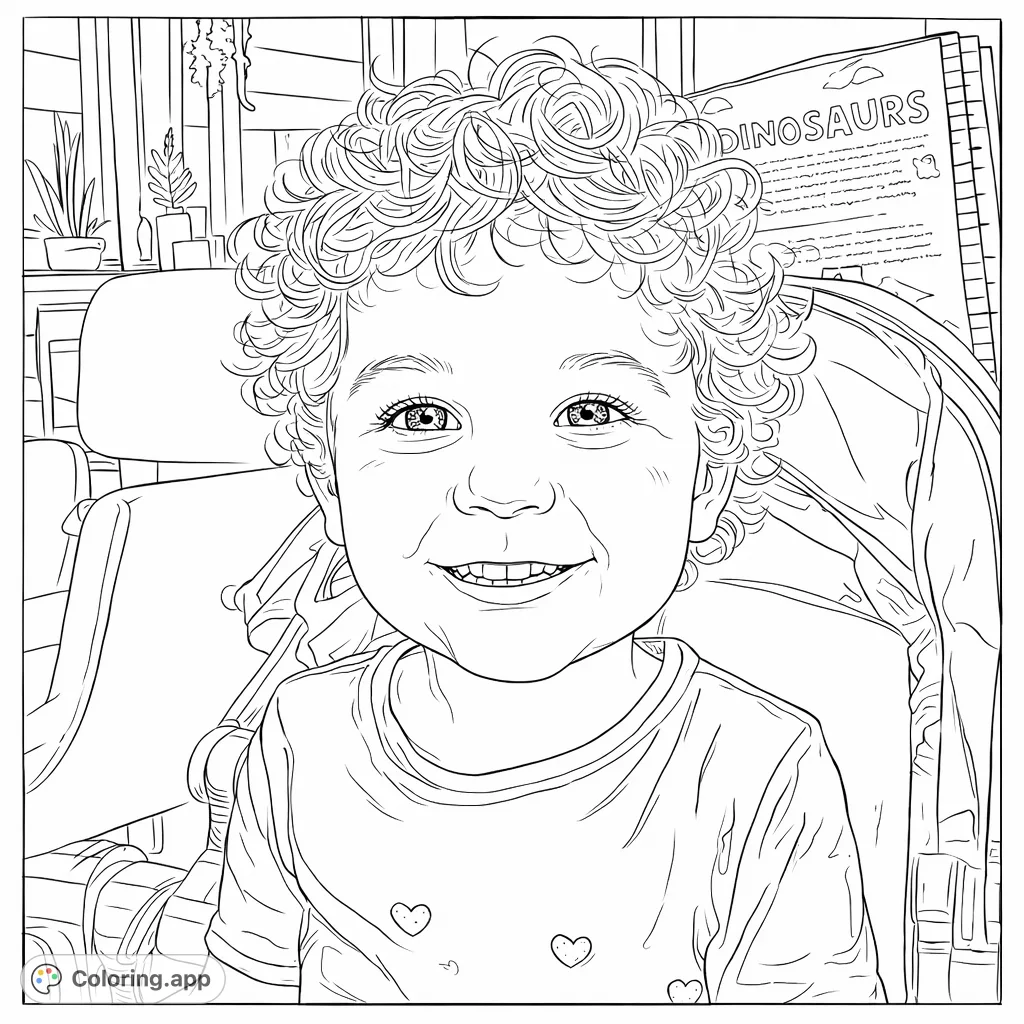 Curly-Haired Child Smiling - Coloring.app