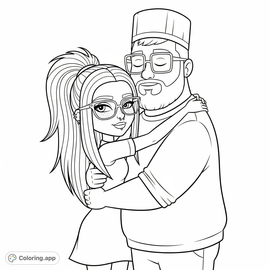Modern Couple Embracing - Coloring.app