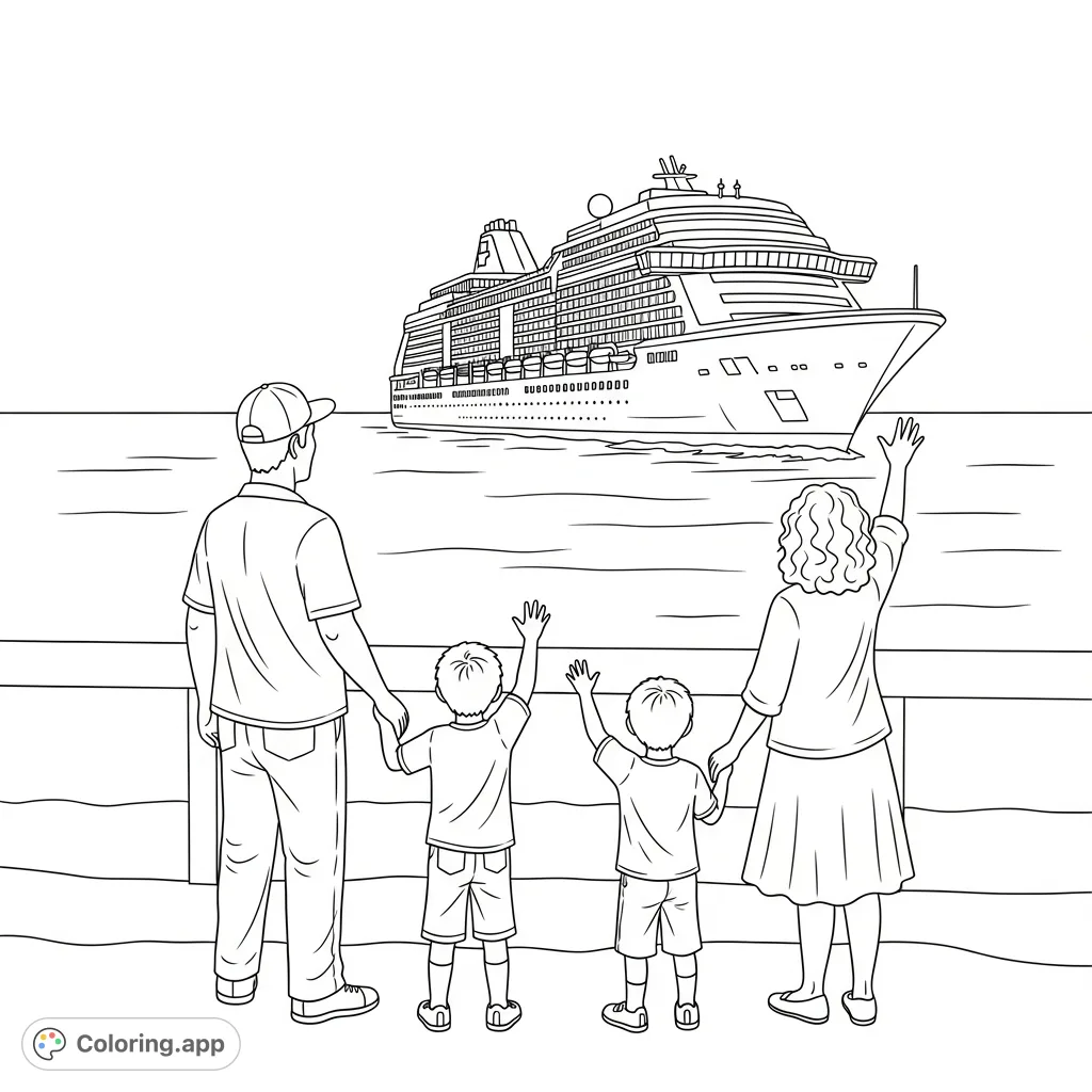 Family Cruise Ship Welcome - Coloring.app