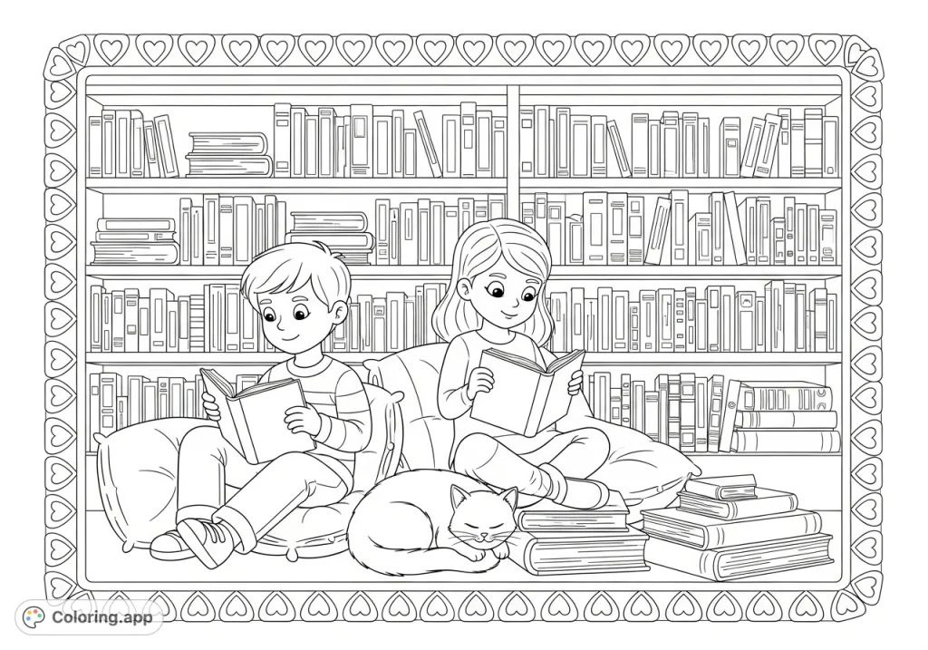 Cosy Library Reading Scene - Coloring.app