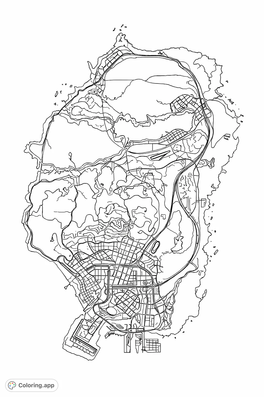 Grand City Island Map - Coloring.app