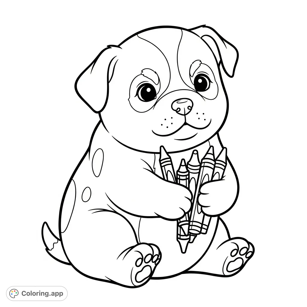 Cute Puppy Holding Crayons - Coloring.app