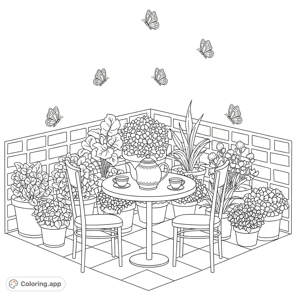 Cozy Garden Tea Corner - Coloring.app