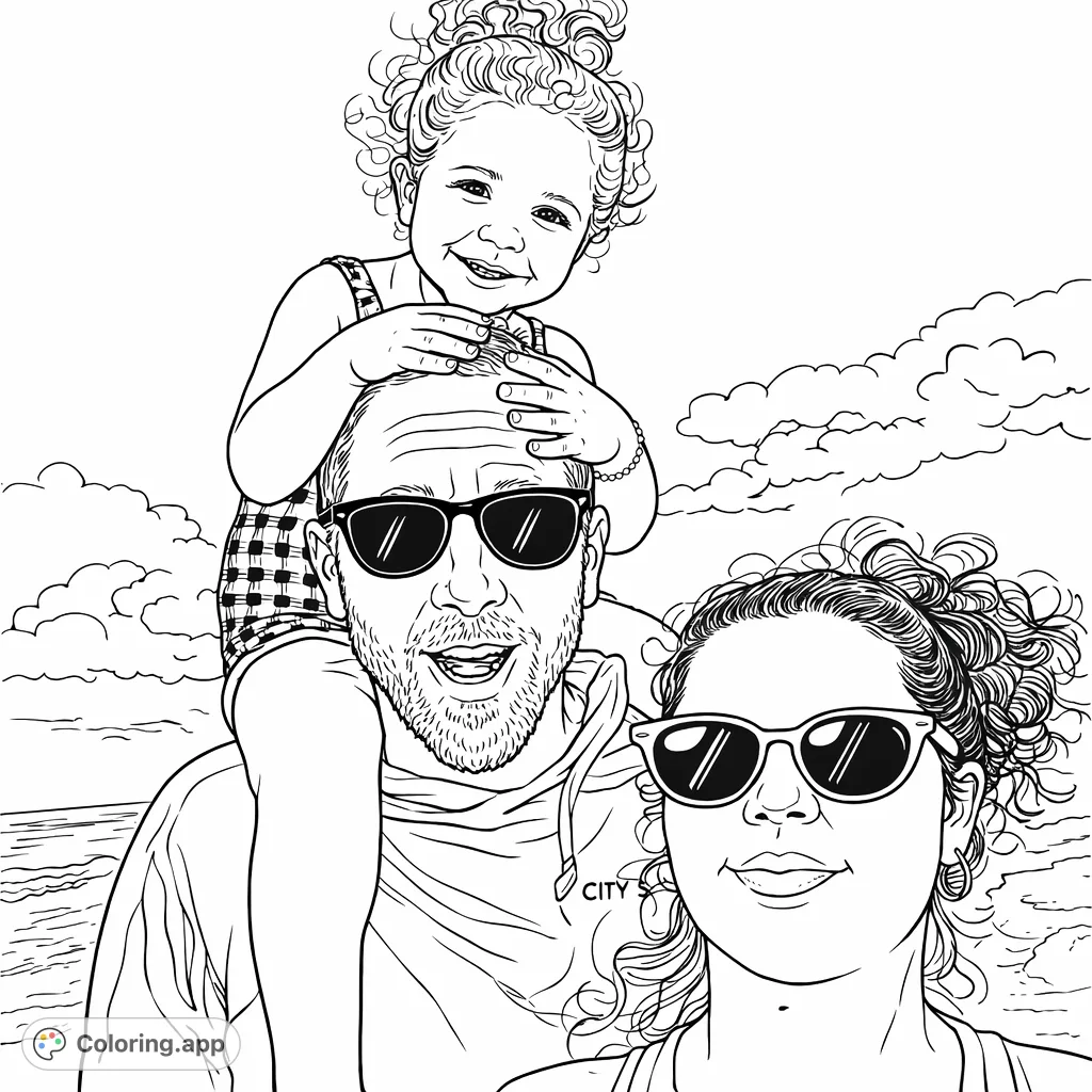 Joyful Beach Family Portrait - Coloring.app