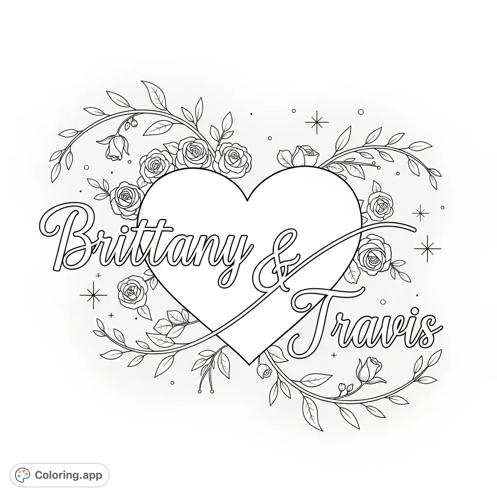 Brittany and Travis Heart Design - Coloring.app