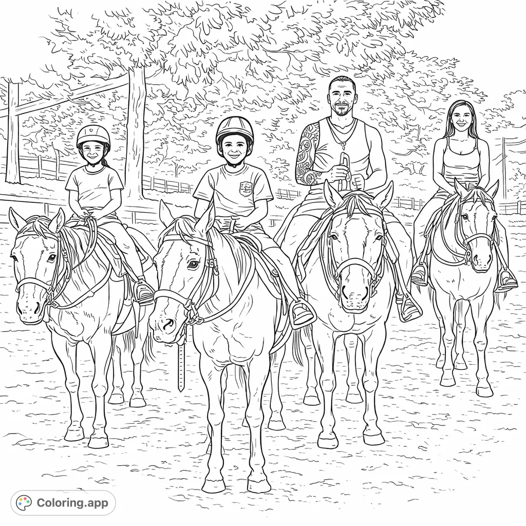 Family Horseback Trail Ride - Coloring.app